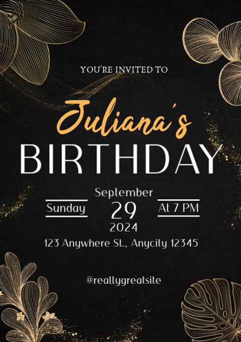 Black Birthday Invitation A4 Template | PosterMyWall