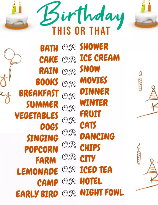 Birthday party game this or that design Template | PosterMyWall