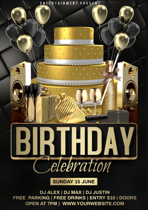 Birthday party golden cake Template | PosterMyWall