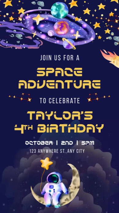 Birthday Party Invitation (Space) Template | PosterMyWall