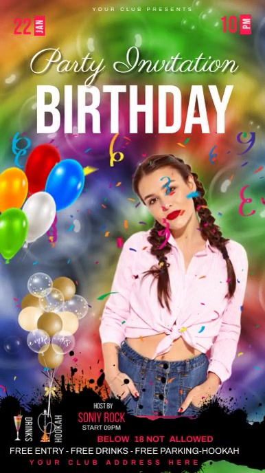 birthday party invitation announcement Template | PosterMyWall