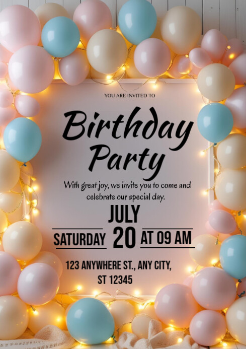 Birthday Party invitation Card Template 2025 | PosterMyWall