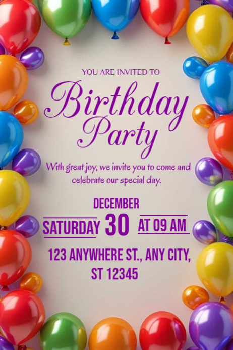 Birthday Party invitation Card Template 2025 | PosterMyWall