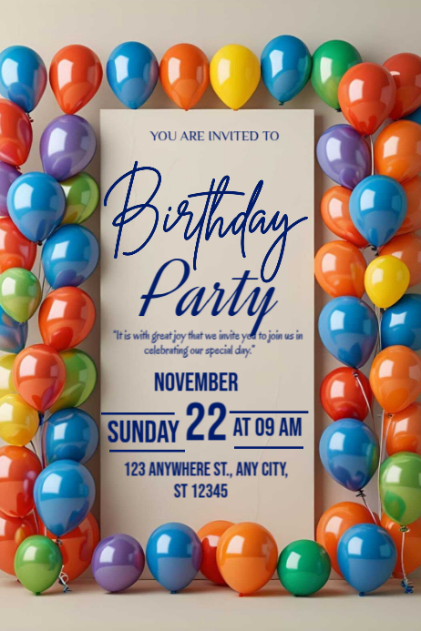Birthday Party invitation Card Template 2025 | PosterMyWall