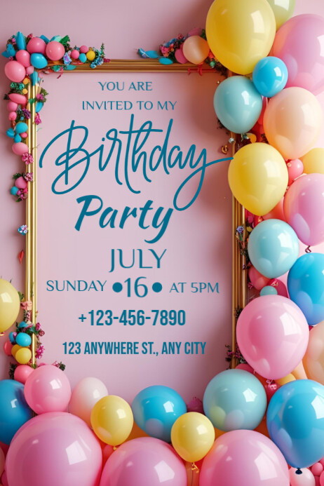 Birthday Party invitation Card Template 2025 | PosterMyWall