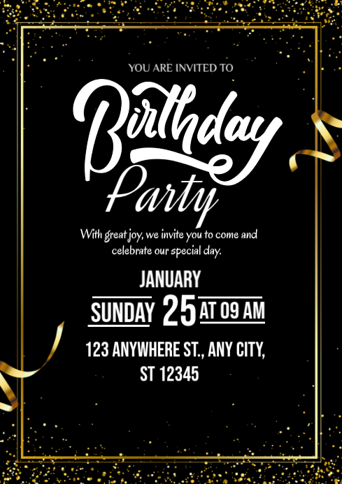 Plantilla de Birthday Party invitation Card Template 2025 | PosterMyWall