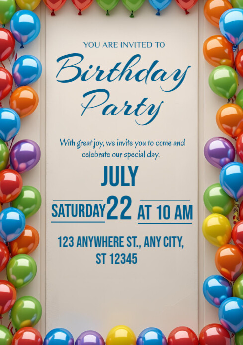 Birthday Party invitation Card Template 2025 | PosterMyWall