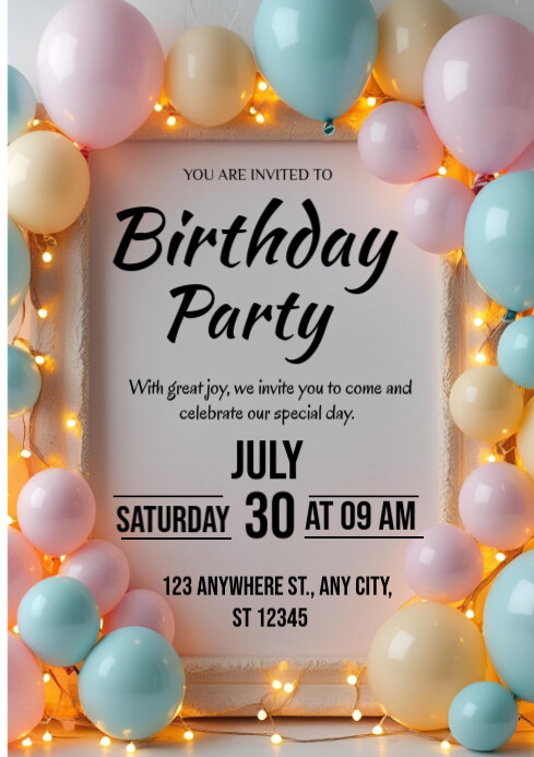 Copy of Birthday Party invitation Card Template 2025 | PosterMyWall