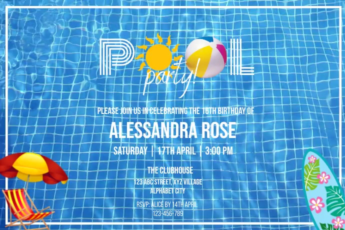 BIRTHDAY POOL PARTY TEMPLATE | PosterMyWall