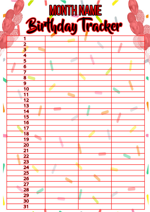 birthday tracker,birthday list,birthday record Template | PosterMyWall