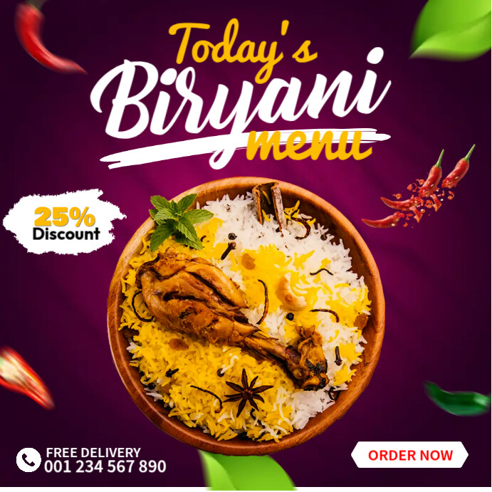 Biryani Food Menu Template | PosterMyWall
