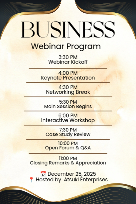 Black & Gold Business Webinar Program Template | PosterMyWall