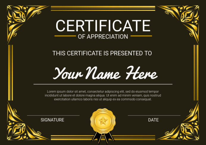 Black & Gold Certificate Of Appreciation Template | PosterMyWall