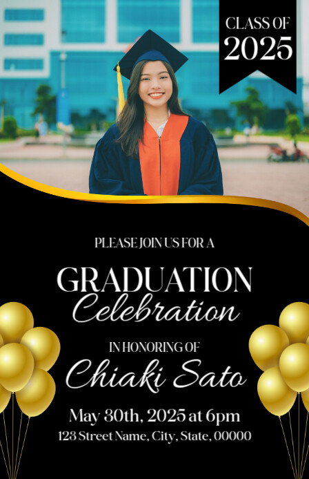Black & Gold Joyful Graduation Invitation Template | PosterMyWall