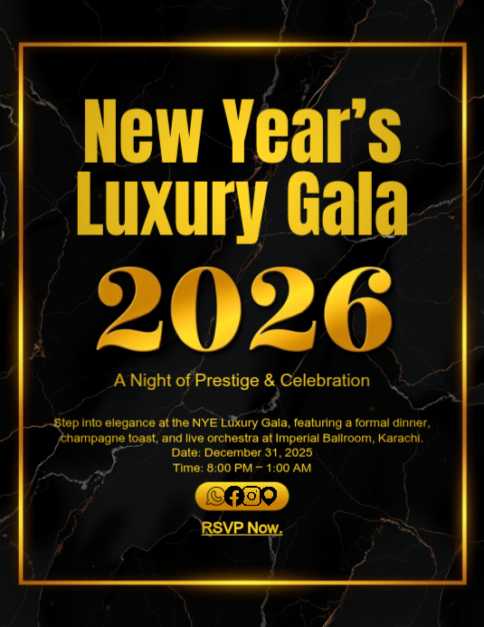 Black & Gold NYE 2026 Gala Flyer Template | PosterMyWall