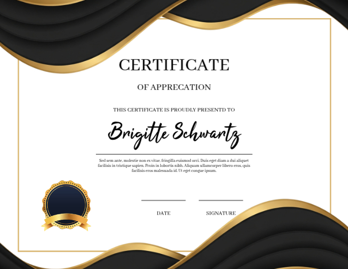 Black & Gold Professional Certificate Of Appreciation Flyer (us Letter ...