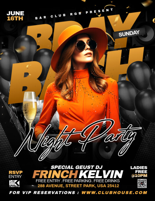 Black & Golden Maximalist Birthday Party Fly Template | PosterMyWall