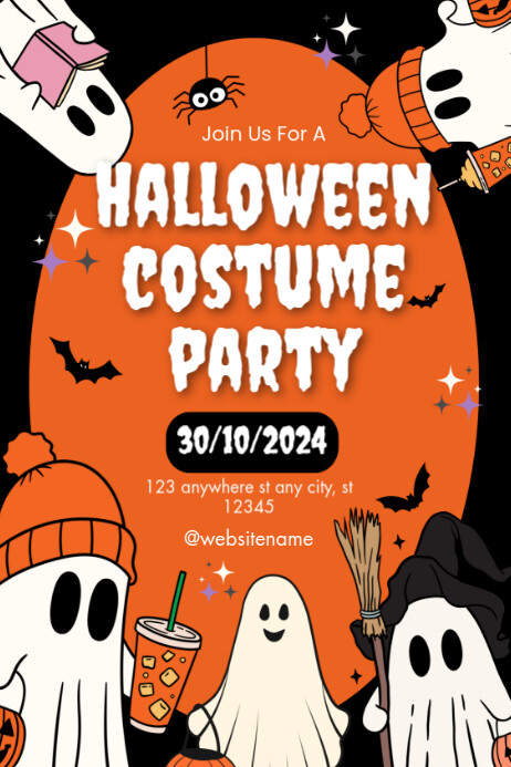 Plantilla de Black & Orange Halloween Costume Party Poster | PosterMyWall