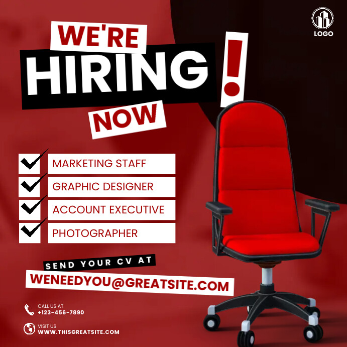 Plantilla de Black & Red Hiring Poster | PosterMyWall