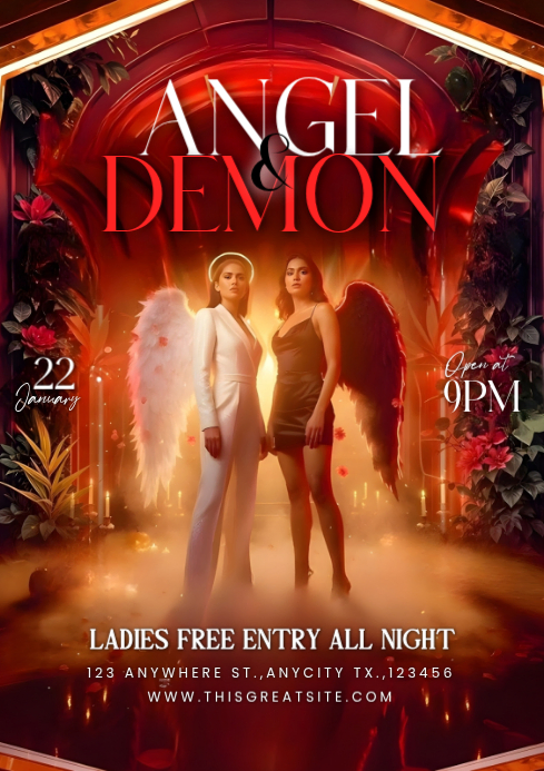 Black & red Maximalist Angel & Demon Night Party A4 Template | PosterMyWall