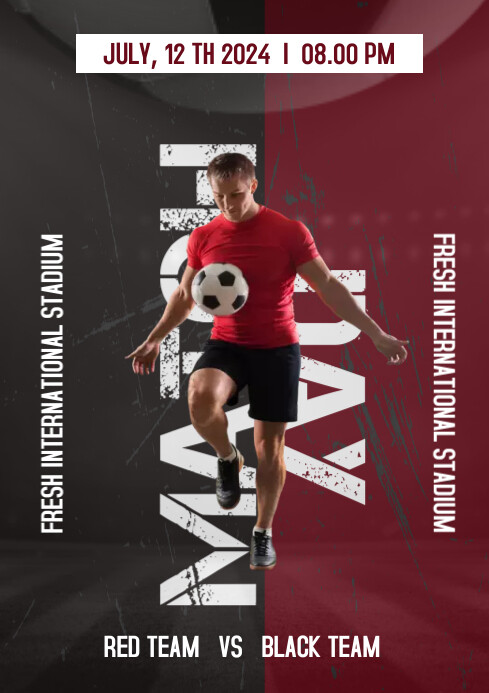 Black & Red soccer match day poster Template | PosterMyWall