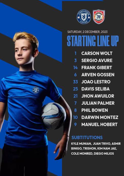 Black & Blue Starting Line up Soccer Template | PosterMyWall