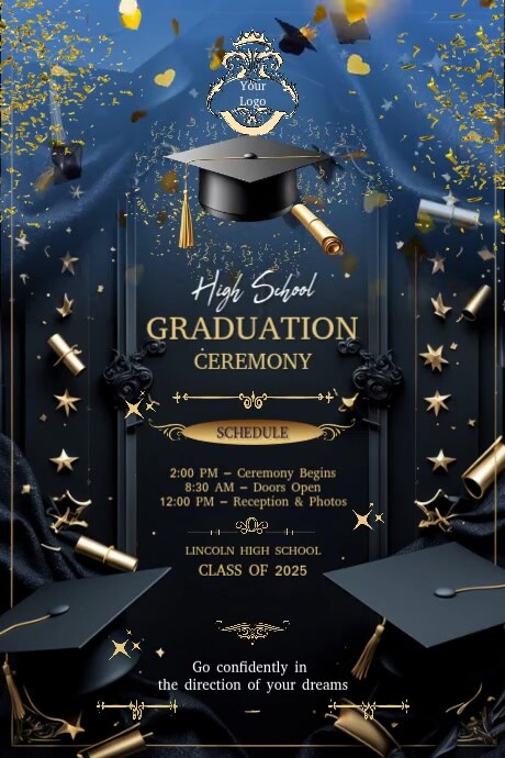 Black 3d 2025 High School Graduation Flyer – Premium Blue And Gold ...