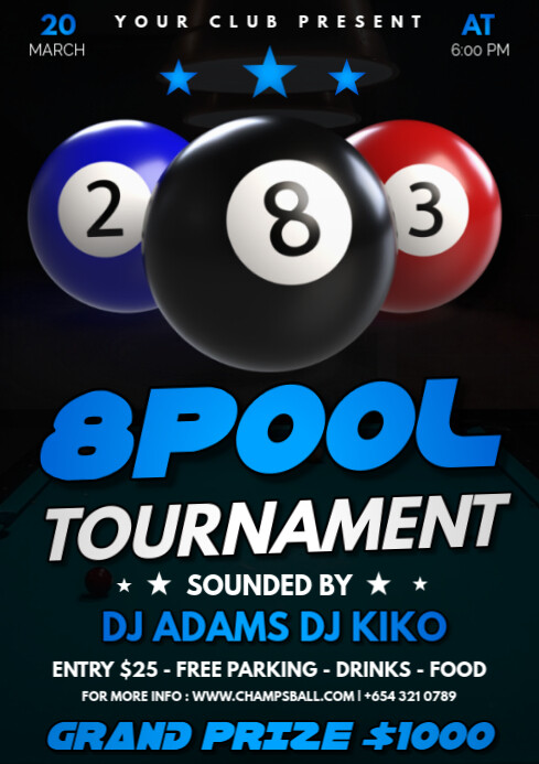 Copy of Black 3d 8 Ball Pool A4 | PosterMyWall