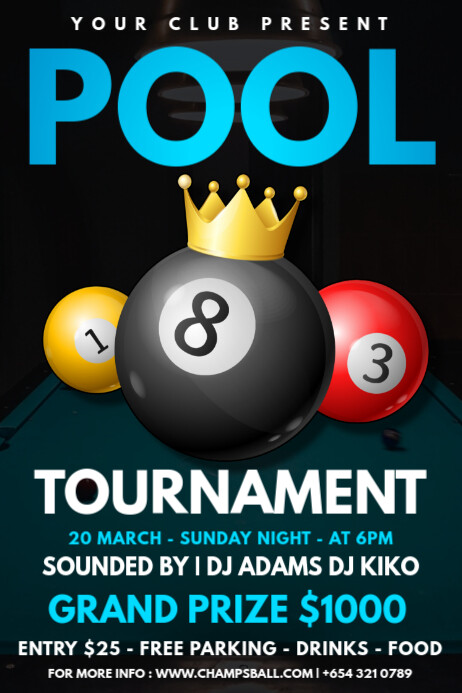 Black 3d 8 Ball Pool Tournament Poster Template | PosterMyWall