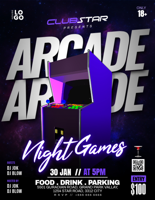 Black 3d Arcade Night Flyer Template | PosterMyWall
