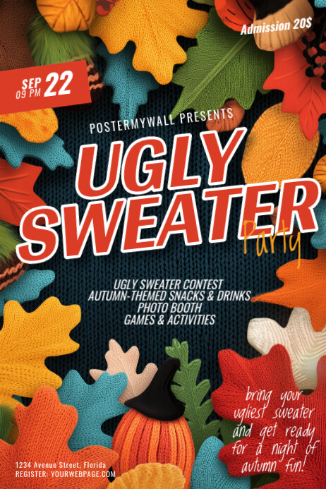 Black 3d Autumn Ugly Sweater Poster Template | PosterMyWall