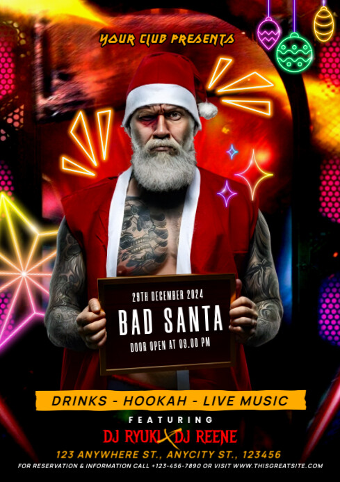 Black 3d Bad Santa Night Party A4 Template | PosterMyWall