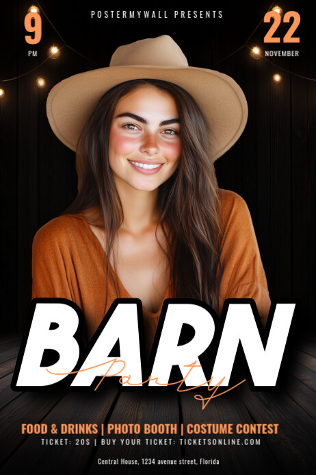 Black 3d Barn Party Poster Template | PosterMyWall