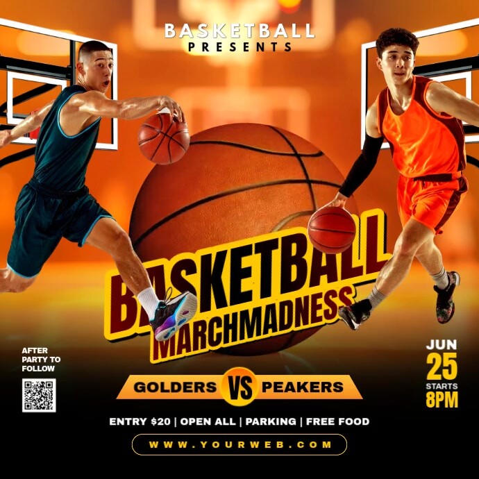 Black 3d Basketball March Madness Template Square (1:1) | PosterMyWall