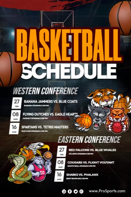 Black 3d Basketball Schedule Poster Template | PosterMyWall