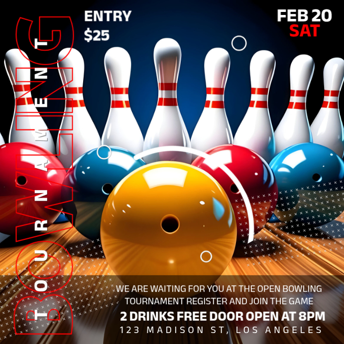 Black 3d Bowling Tournament Flyer Square (1:1) Template | PosterMyWall