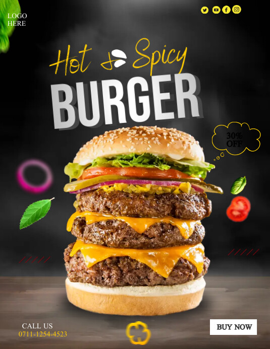 Plantilla de Black 3d Burger Enu Flyer (us Letter) | PosterMyWall