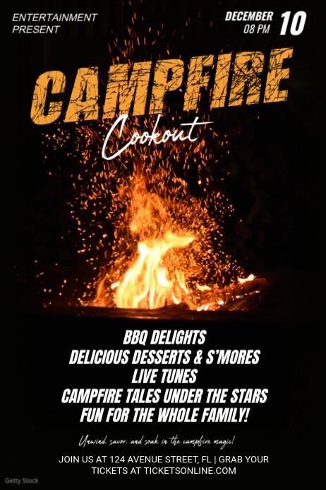 Black 3d Campfire Cookout Poster Template | PosterMyWall