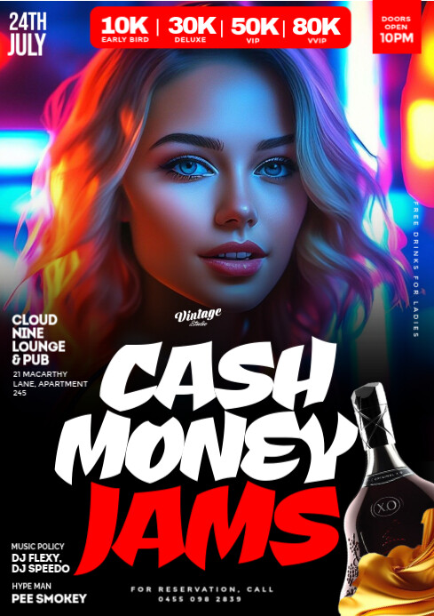 Copy of Black 3d Cash Money Night Club Party Event Flyer A4 A4 ...