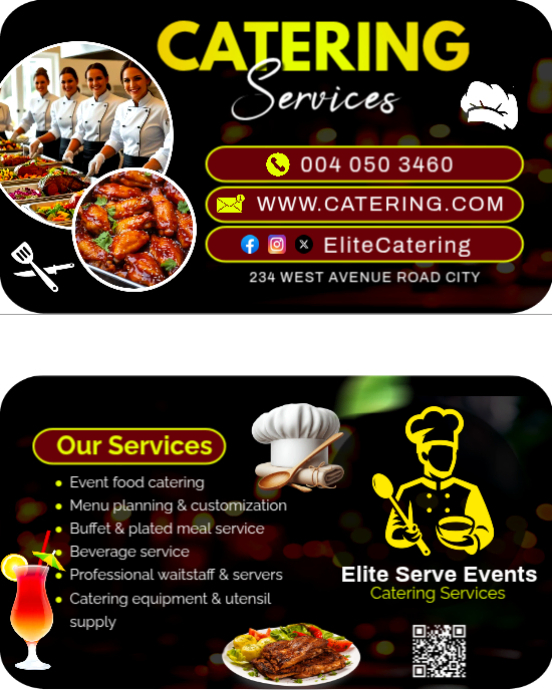 Black 3d Catering Service Visiting Card Food Event Caters Buffet ...
