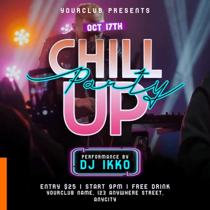 Black 3d Chill Up Party Pos Instagram Template | PosterMyWall