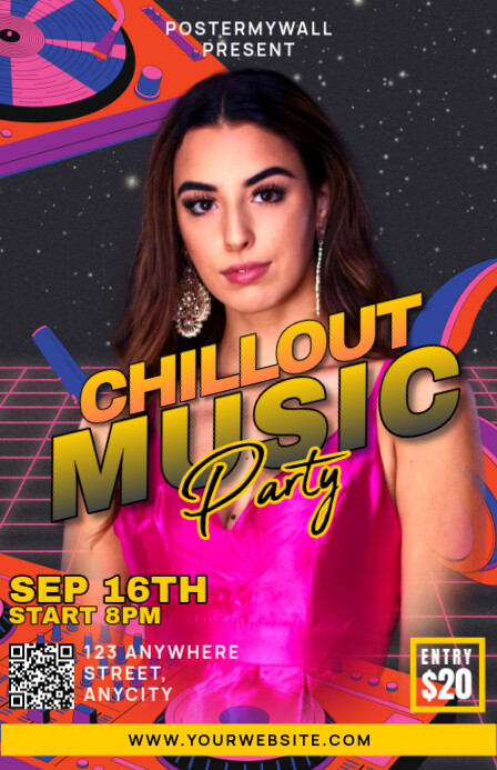 Black 3d Chillout Music Party Tabloid Template | PosterMyWall