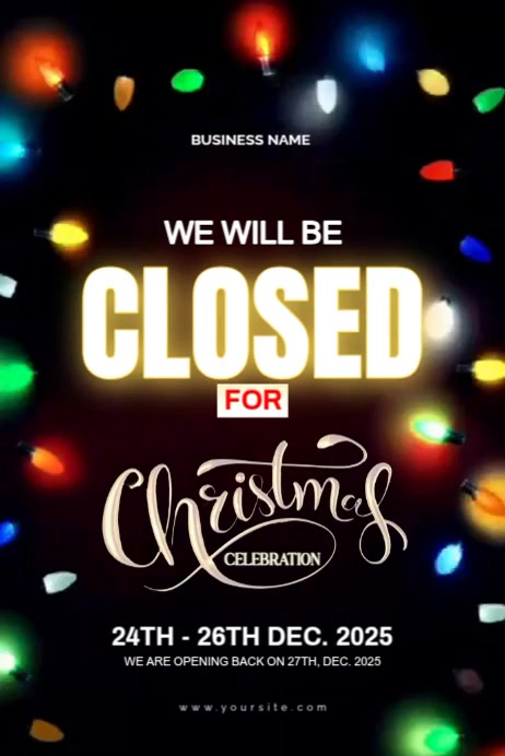 Black 3d Christmas Closed Announcement Poster Template | PosterMyWall