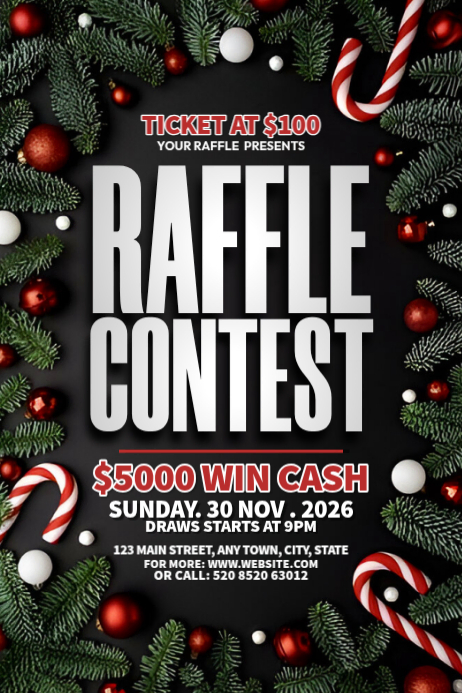 Black 3d Christmas Raffle Contest Poster Template | PosterMyWall