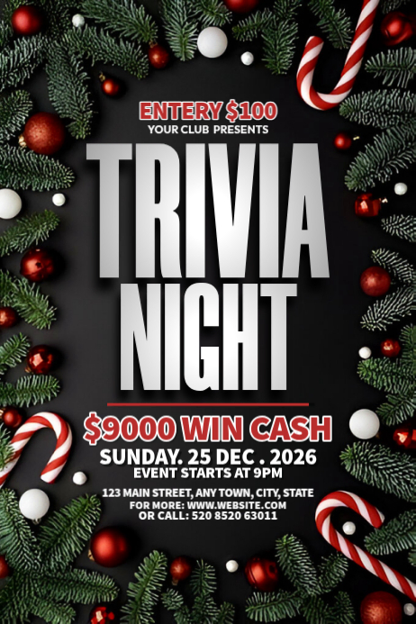 Black 3d Christmas Trivia Night Poster Template | PosterMyWall