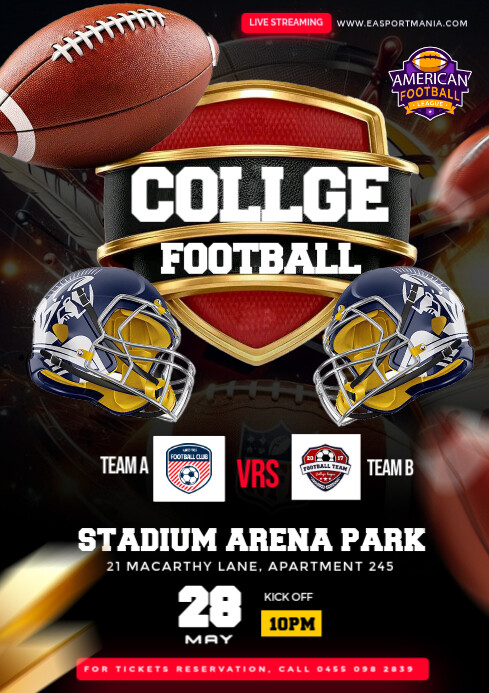 Copy of Black 3d College Football Game Match Design A4 A4 | PosterMyWall