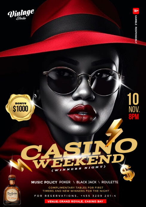 Black 3d Colourful Casino Weekend Flyer Poster A4 | PosterMyWall