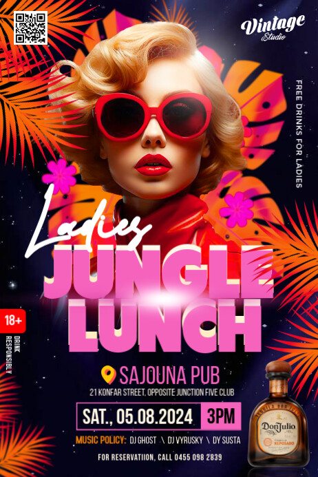 Copy of Black 3d Colourful Ladies Jungle Lunch Party Poster Poster ...