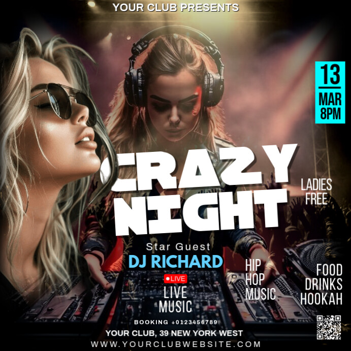 Copy of Black 3d Crazy Night Party Instagram Post | PosterMyWall