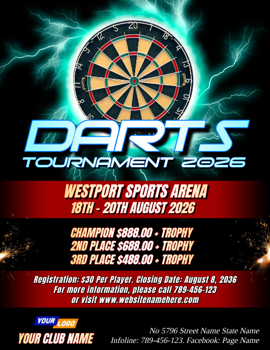 Black 3d Creative Darts Tournament Poster By Template | PosterMyWall